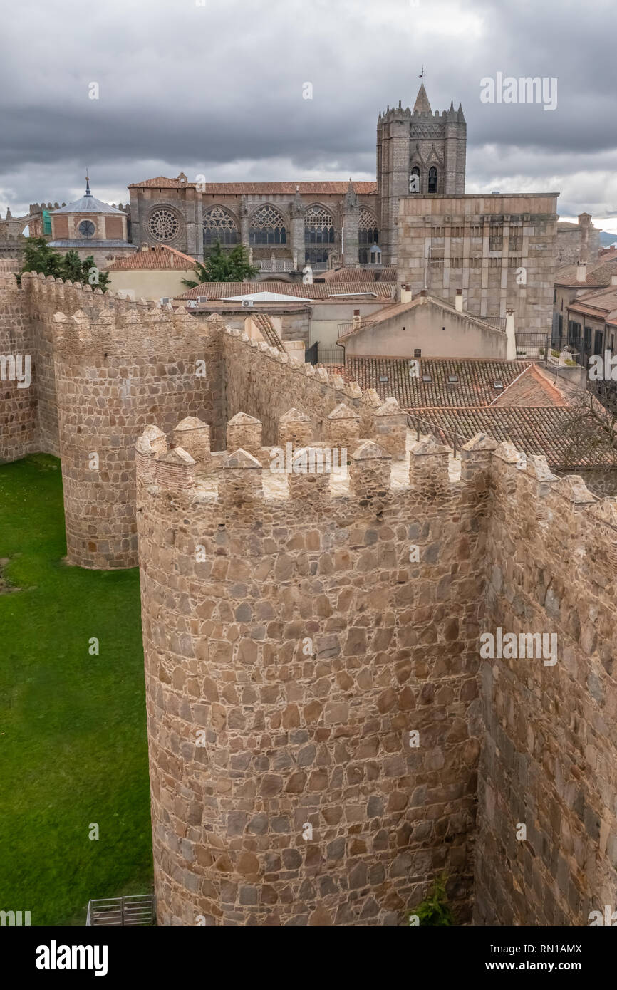 The magnificent medieval walls of Avila, Castile-Leon, Spain. A UNESCO ...