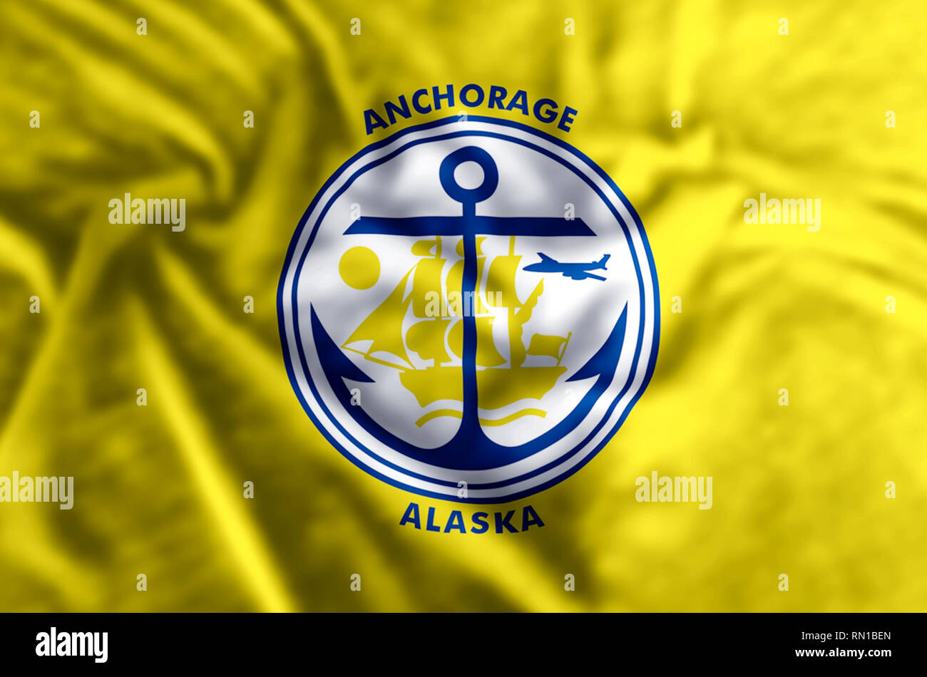 Anchorage Alaska stylish waving and closeup flag illustration. Perfect ...