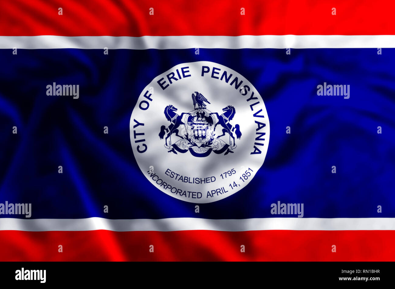 Erie Pennsylvania stylish waving and closeup flag illustration. Perfect ...