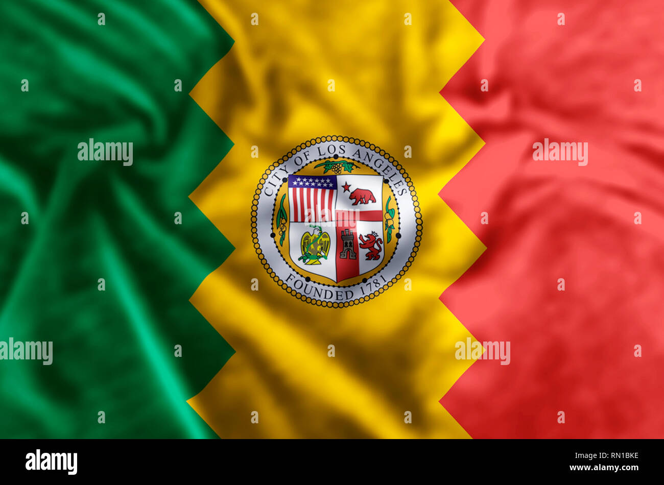 Los Angeles California stylish waving and closeup flag illustration ...