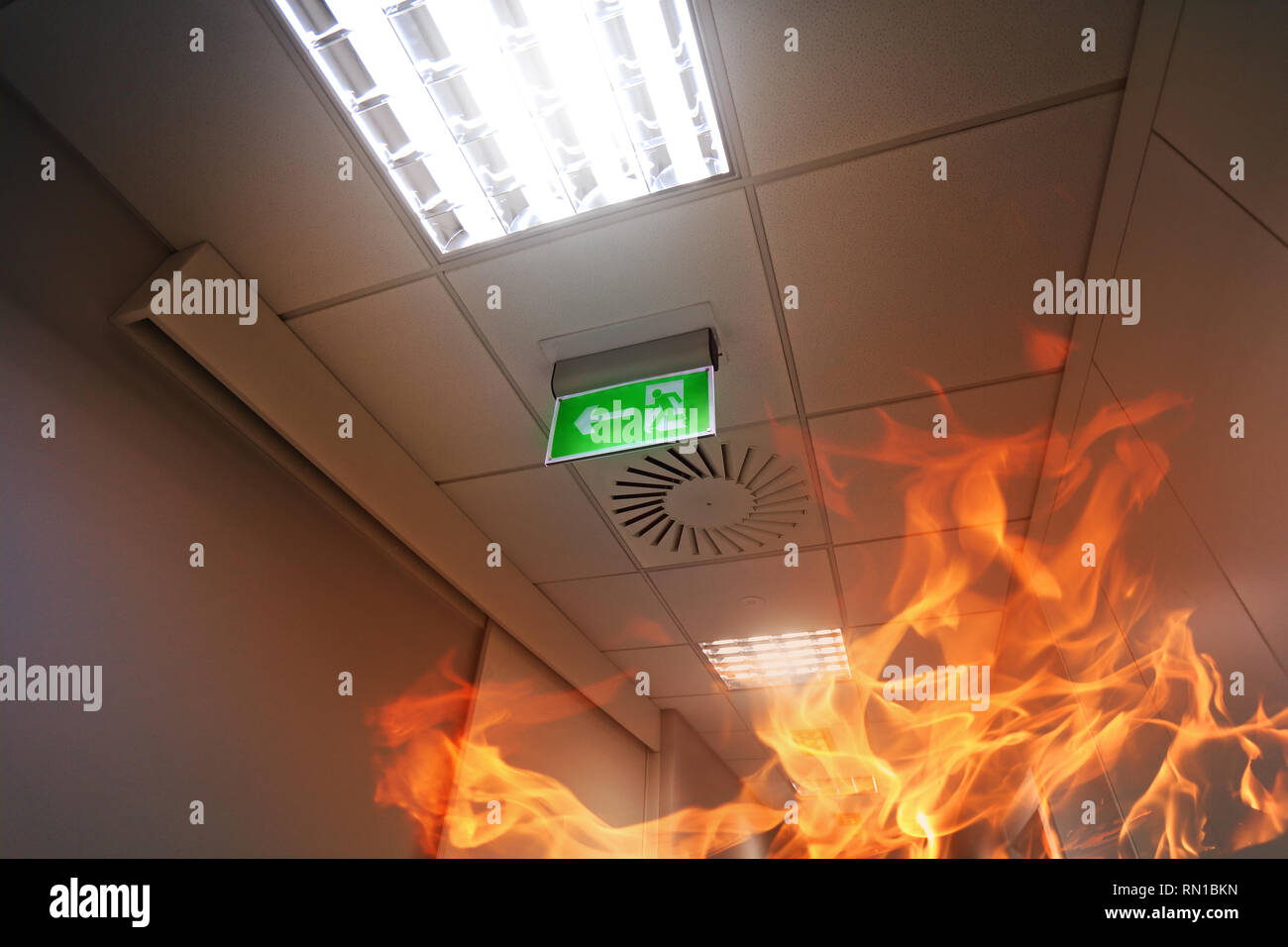Fire in the office building Stock Photo - Alamy
