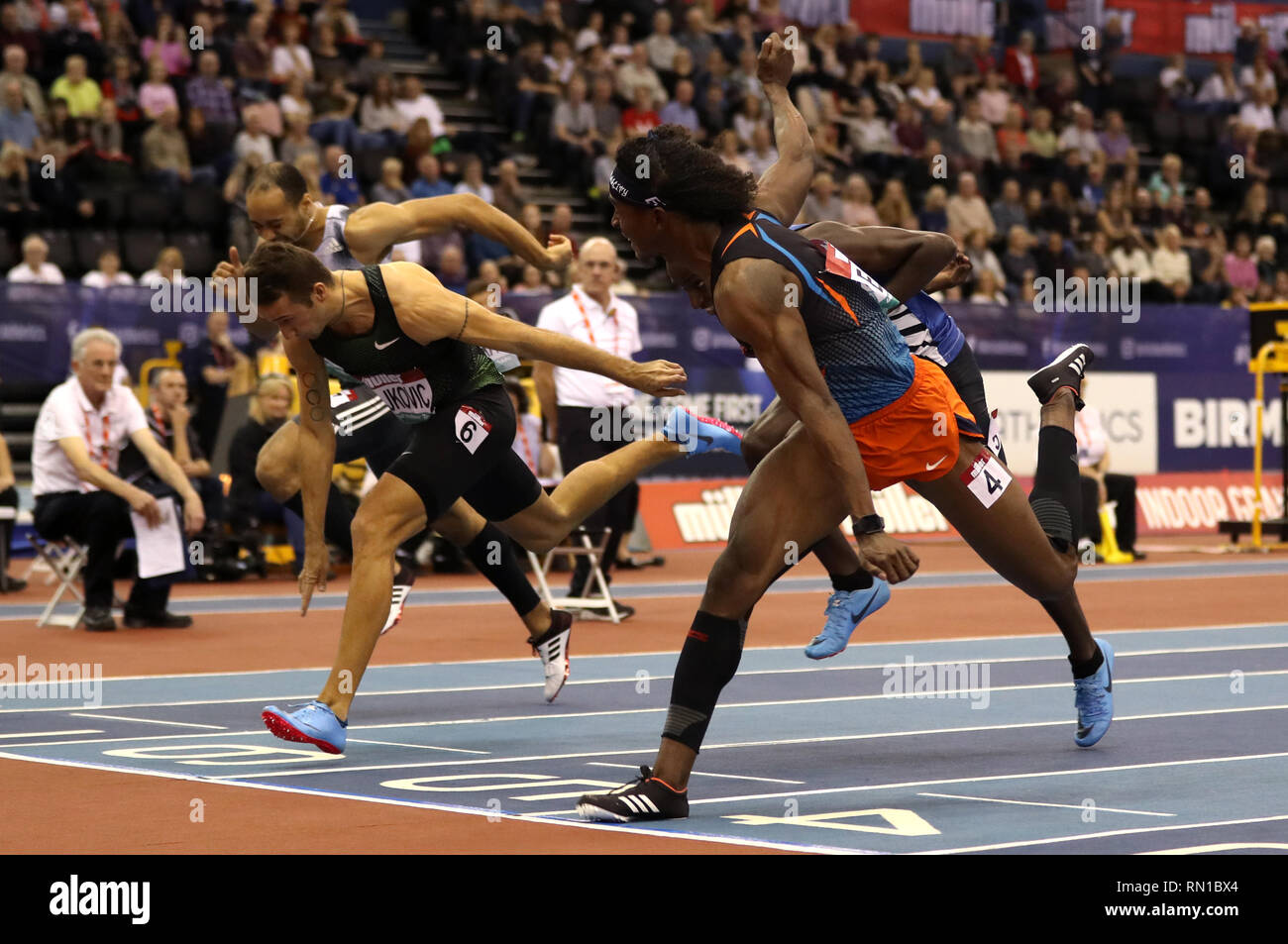 USA's Jarrett Eaton (right) wins the Men's 60 Metre Hurdles during the ...