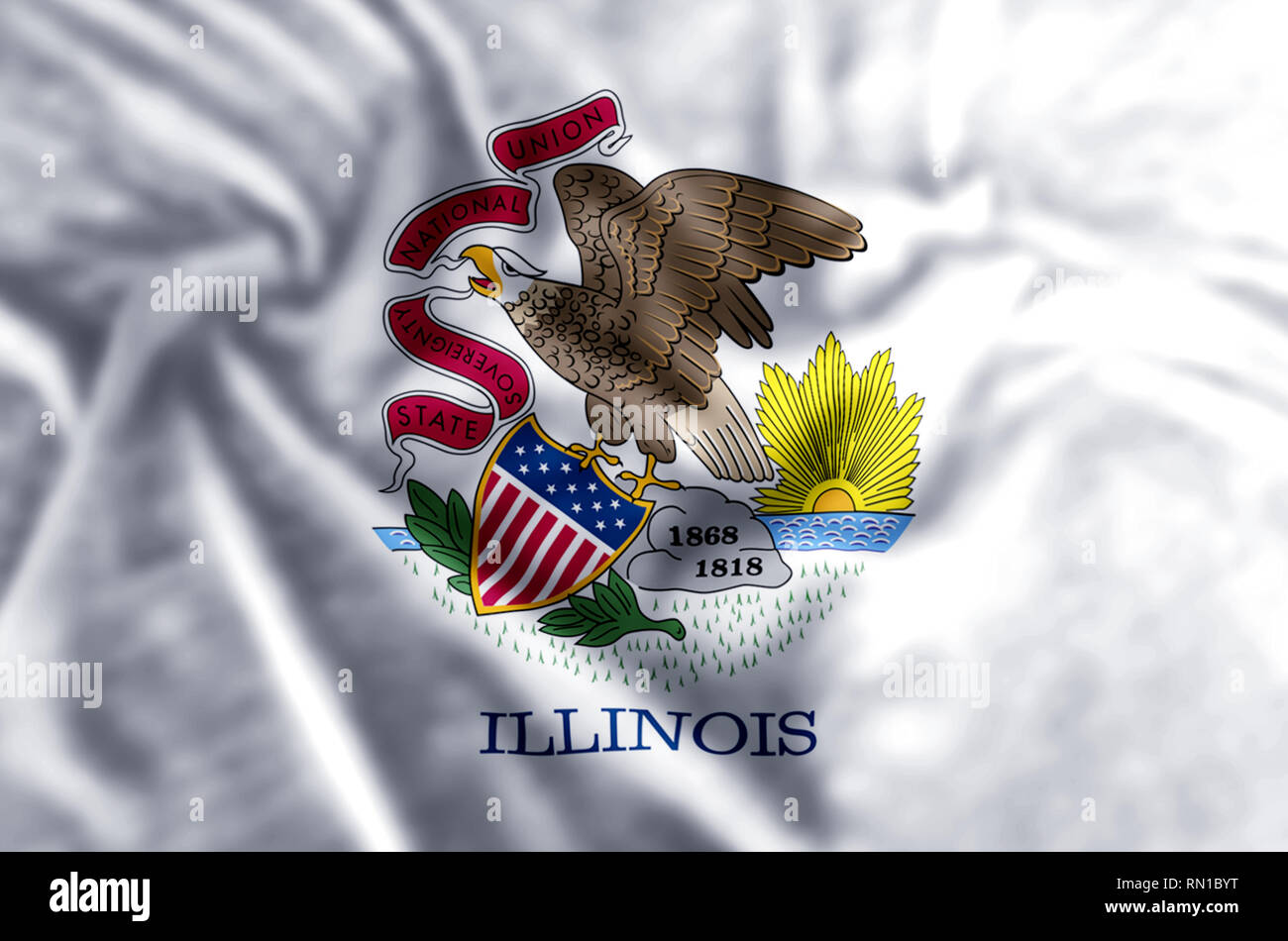 Illinois stylish waving and closeup flag illustration. Perfect for ...