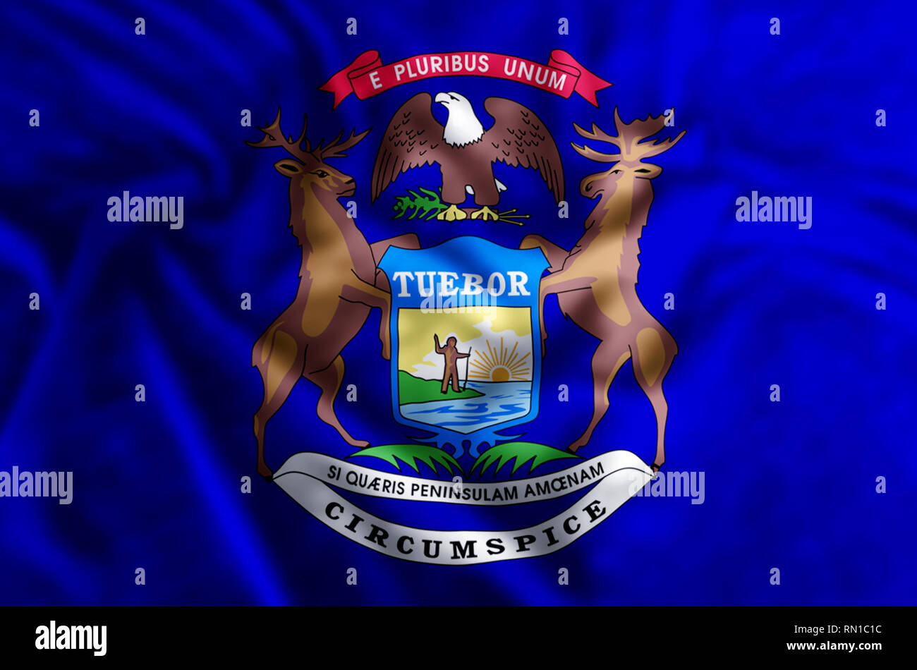Michigan stylish waving and closeup flag illustration. Perfect for ...