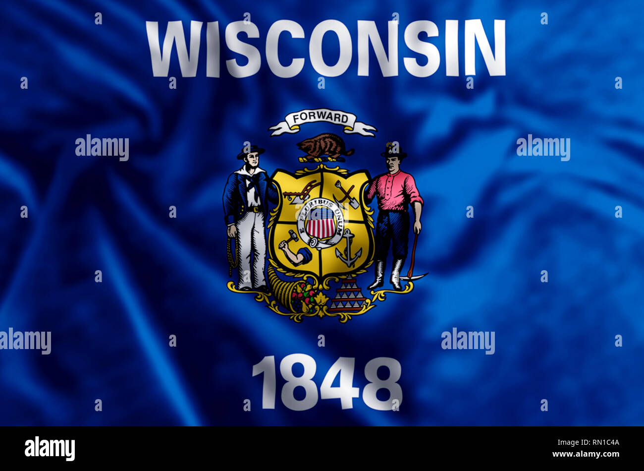 Wisconsin stylish waving and closeup flag illustration. Perfect for ...