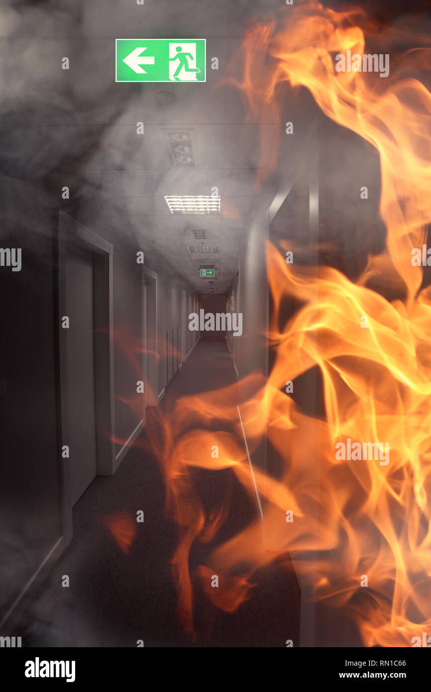 fire in the office and emergency exit Stock Photo - Alamy