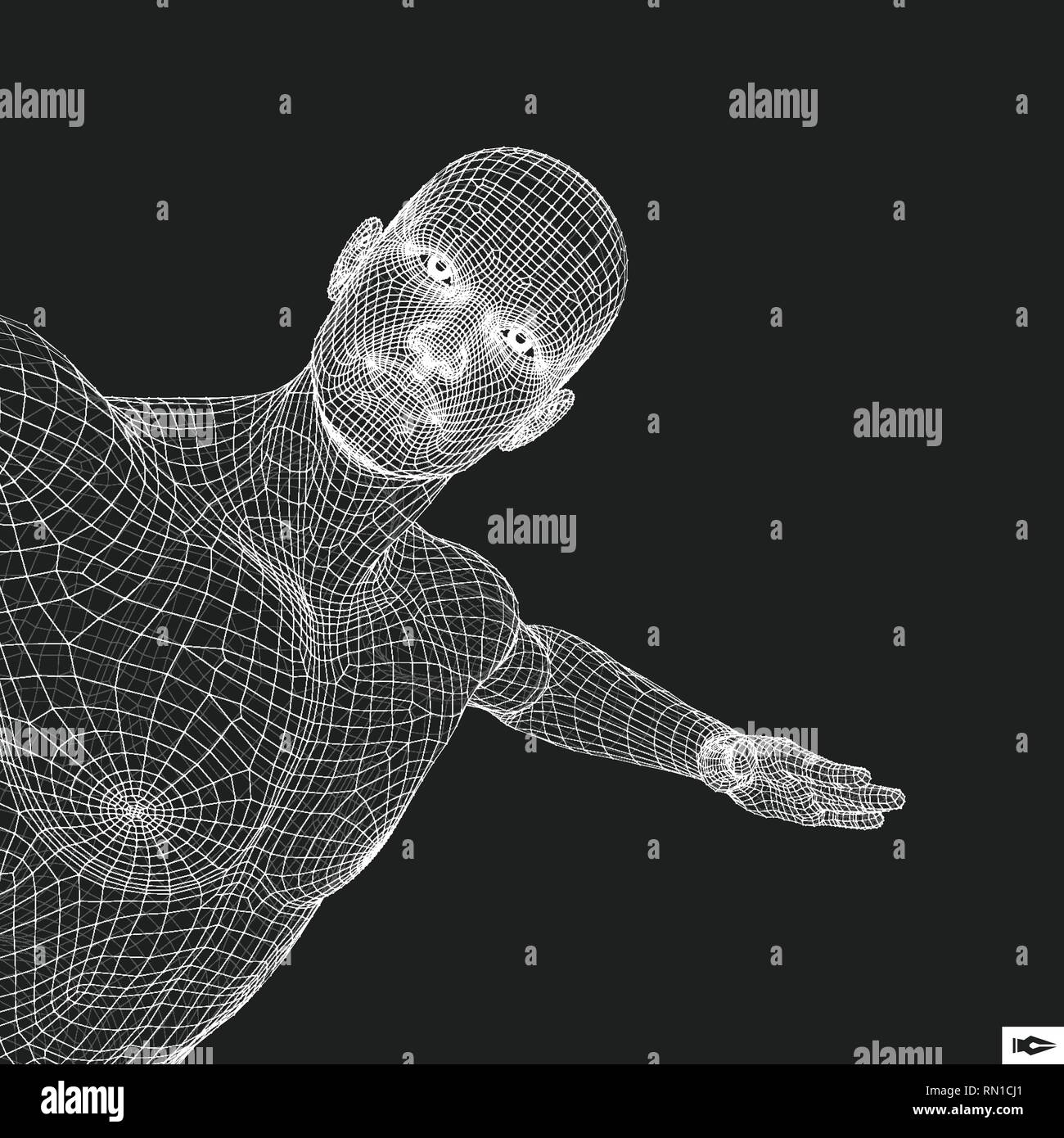 Man Points to Something by Hand. 3D Model of Man. Geometric Design ...