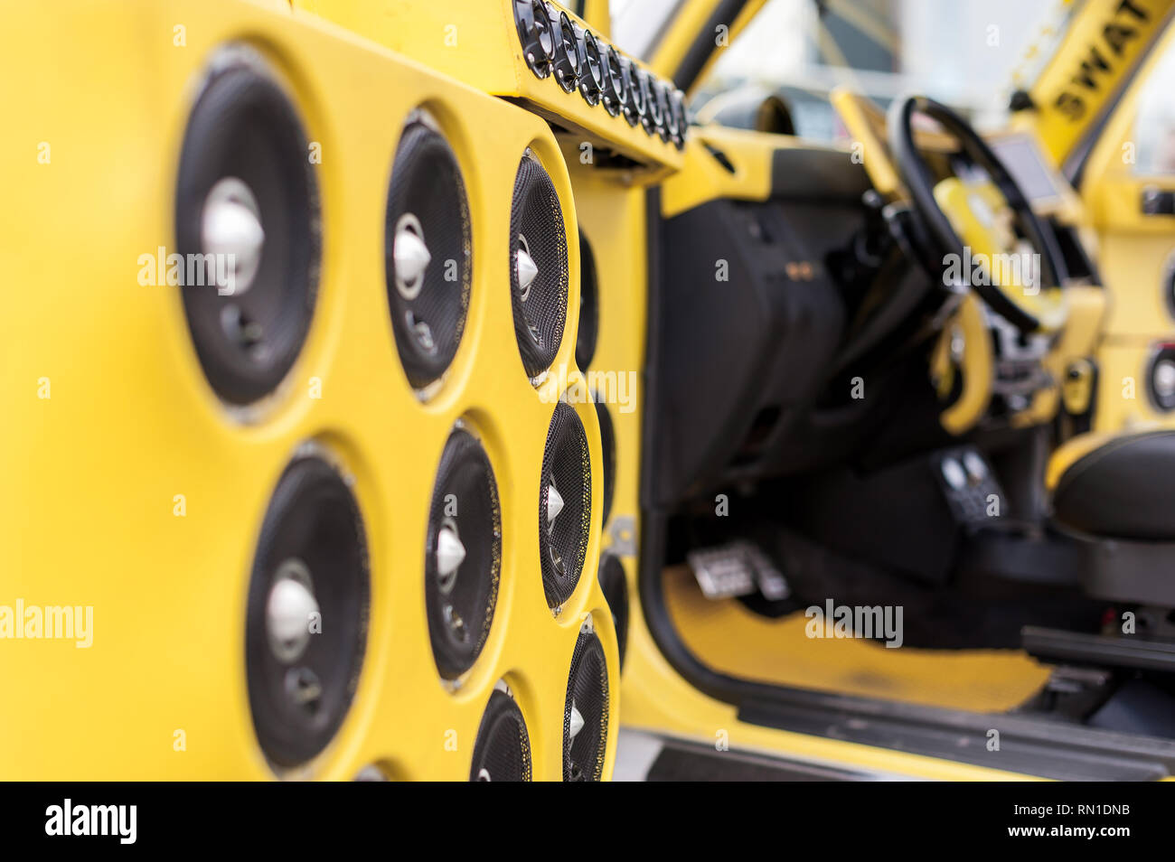 vehicle exhibition, car interior elements Stock Photo - Alamy