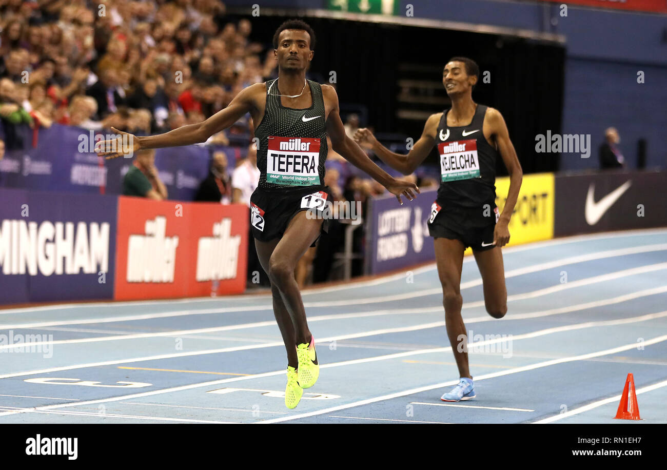 Ethiopian's Samuel Tefera (left) wins the Men's 1500 Metre race during ...