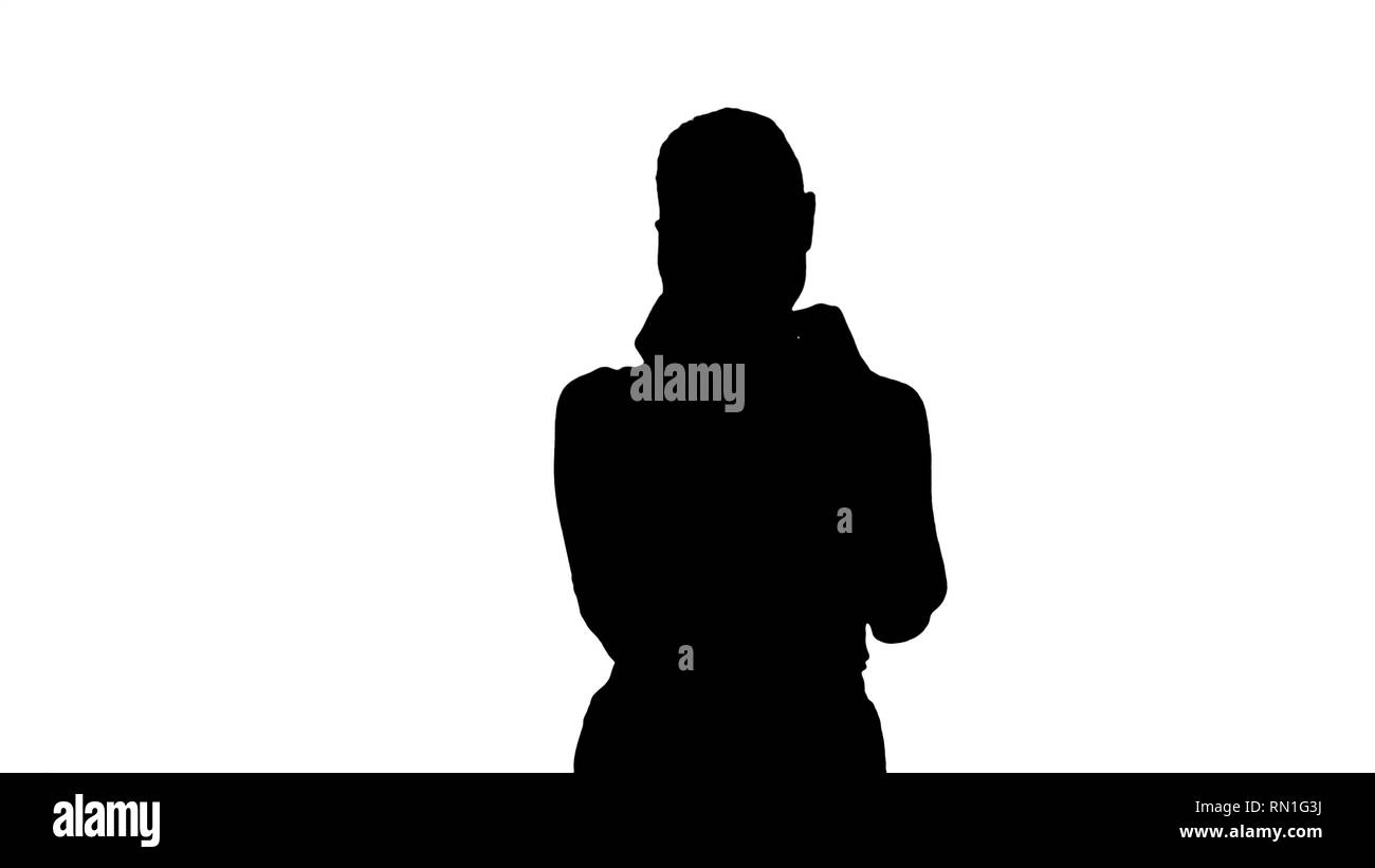 Silhouette Business Woman With Phone Calling And Walking Stock Photo ...
