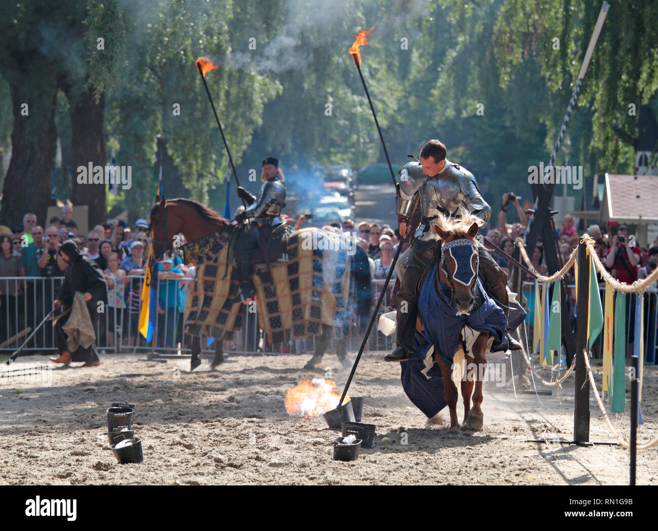 Hameenlinna, Finland 08/18/2012 Medieval fair near ancient Hame castle ...