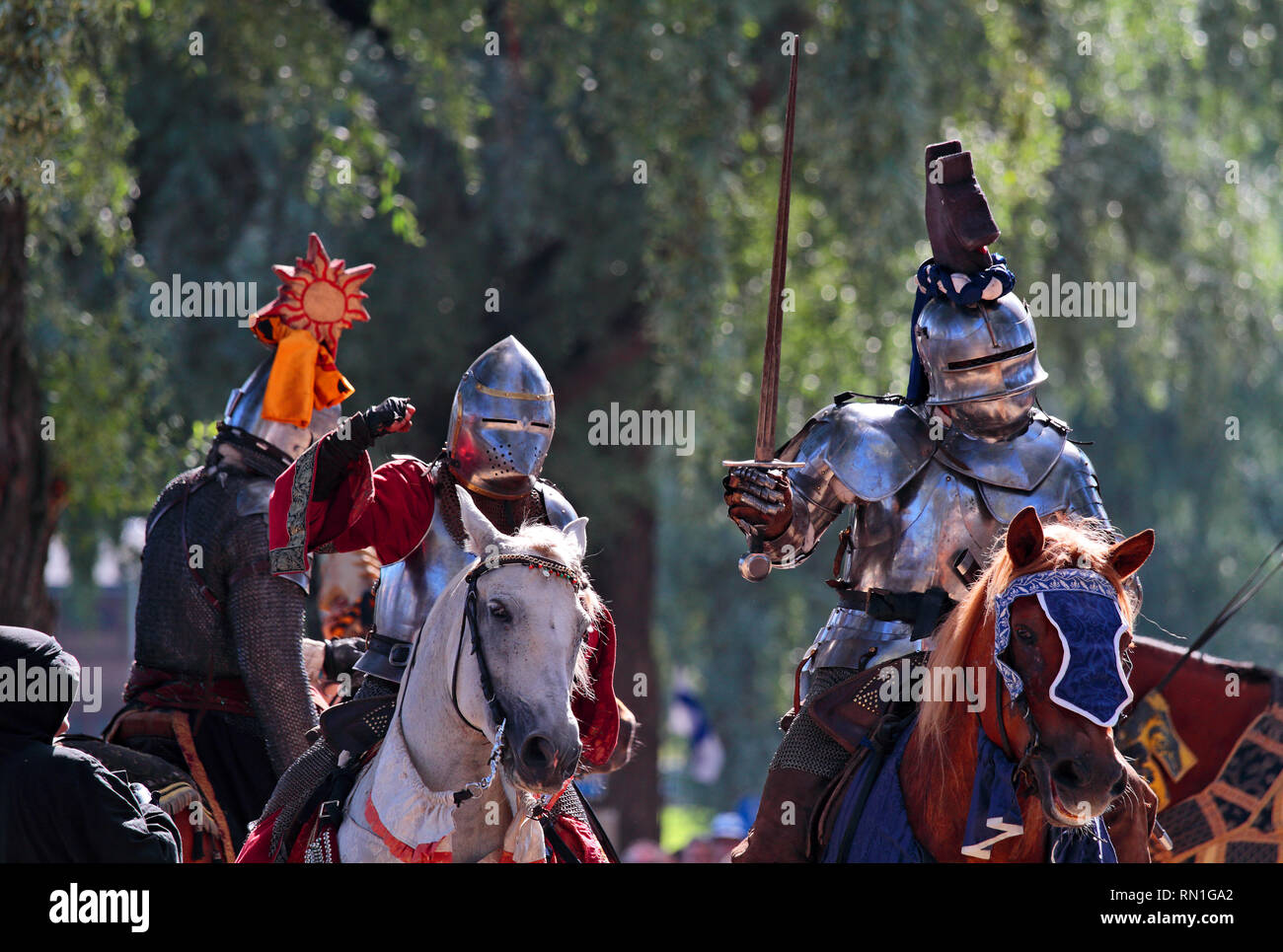 Hameenlinna, Finland 08/18/2012 Medieval fair near ancient Hame castle ...