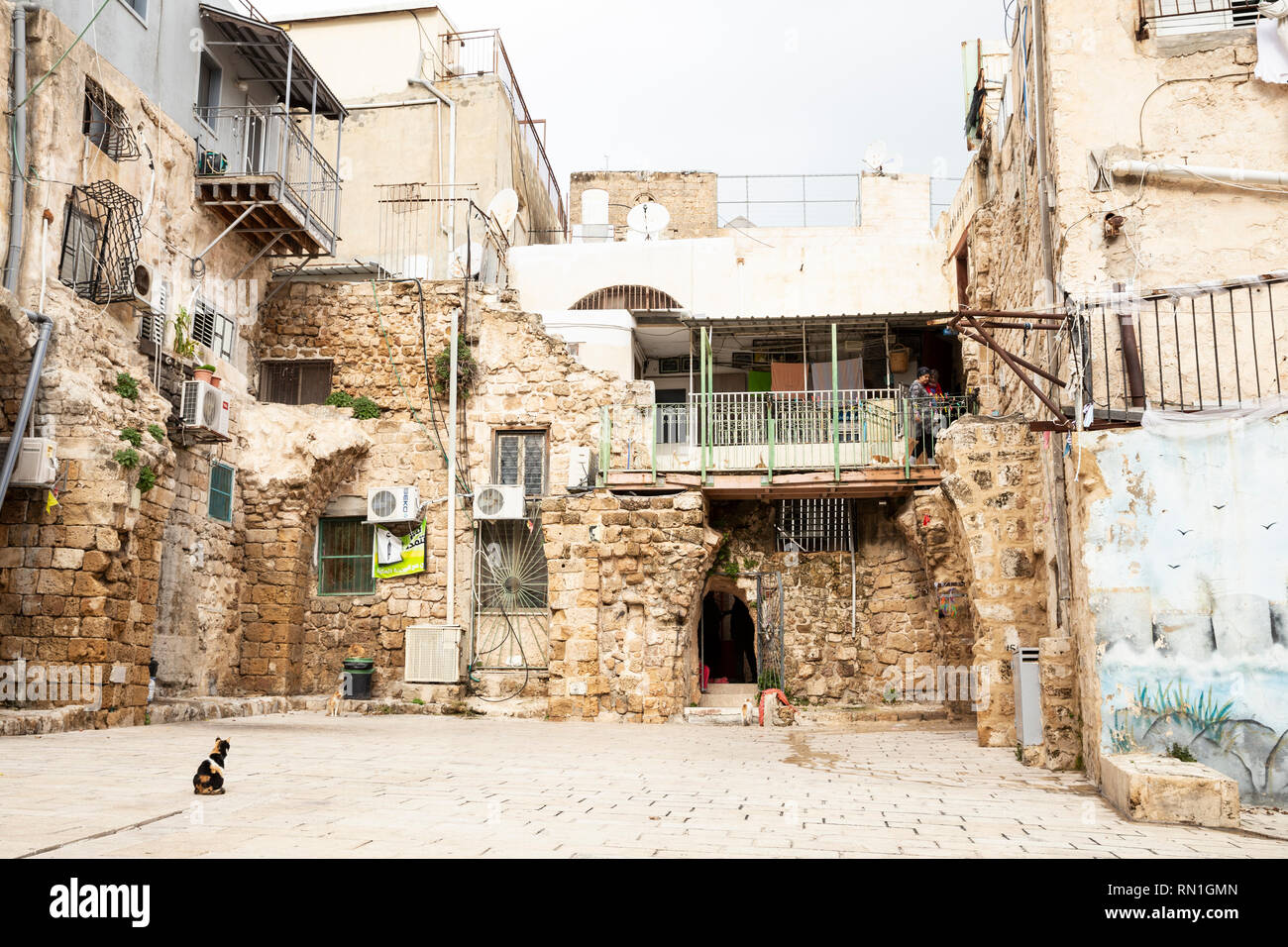 Old City of Acre, Israel - December 27, 2018: Exterior of Old neglected ...