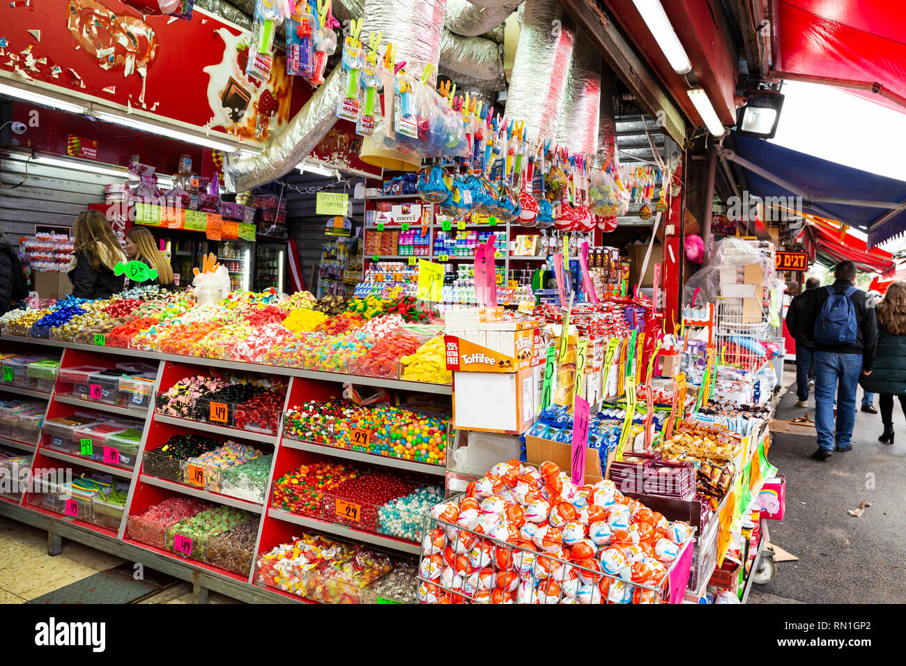 Tel Aviv-Yafo, Carmel Market, Israel - December 28, 2018: A Candy shop ...
