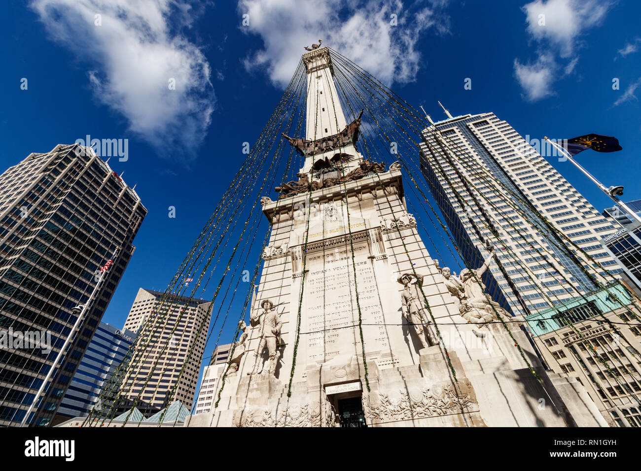 Indianapolis - Circa January 2019: Downtown from Monument Circle with ...