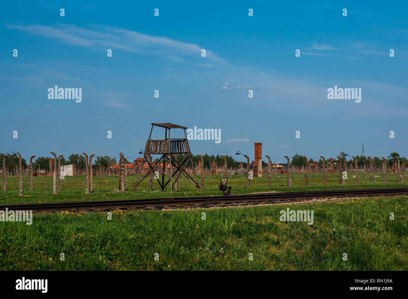Guard tower of Auschwitz - Birkenau concentration camp near Krakow ...