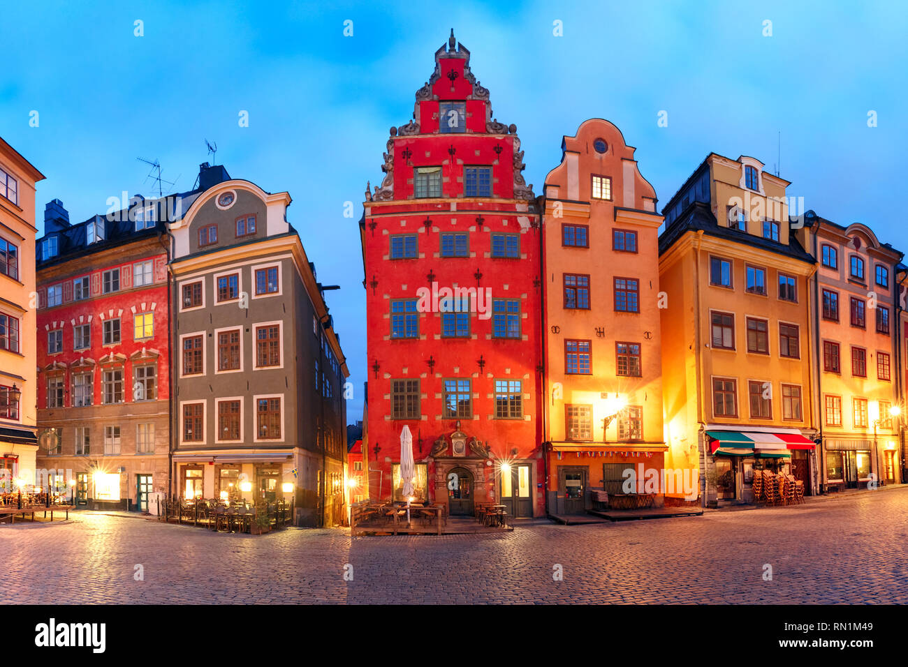 Famous colorful houses on Stortorget square, Gamla Stan in Old Town of ...