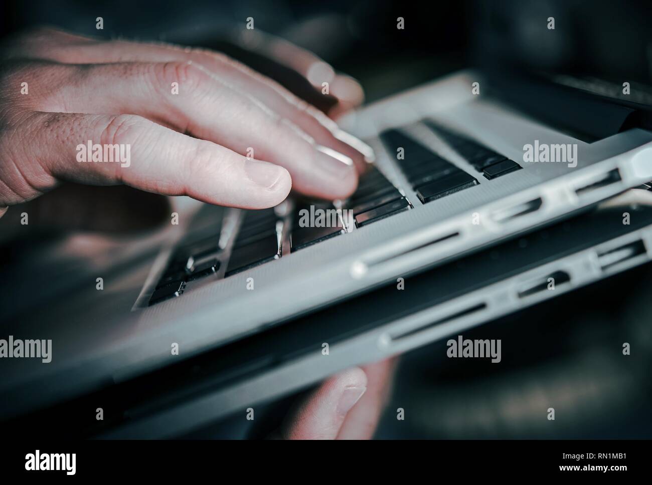 Computer Work. Caucasian Office Worker and His Hands on the Laptop ...