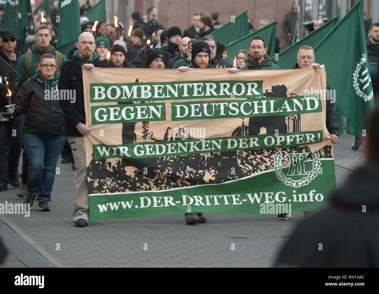 Fulda, Germany. 16th Feb, 2019. With a banner in their hand ...