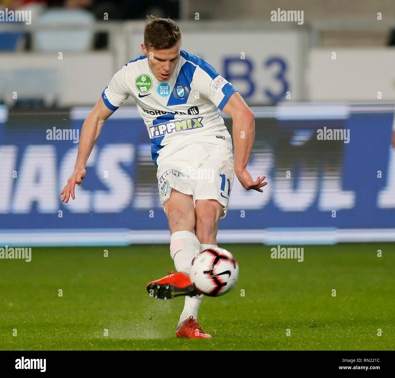 BUDAPEST, HUNGARY - FEBRUARY 16: Daniel Gera of MTK Budapest shoots on ...