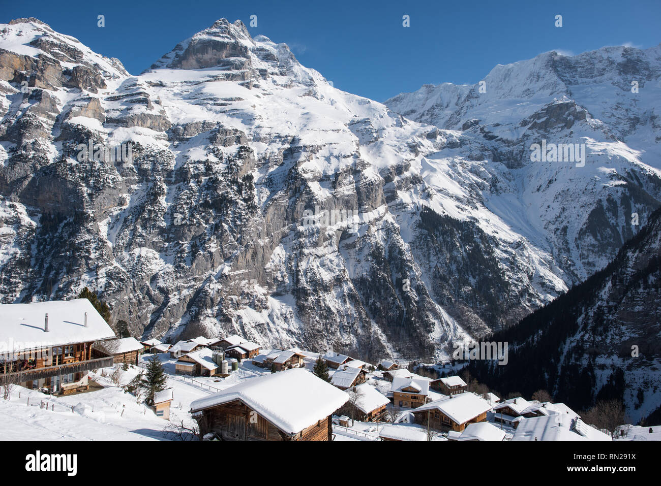 swiss alps landscape. Gimmelwald is a small mountain village in the ...
