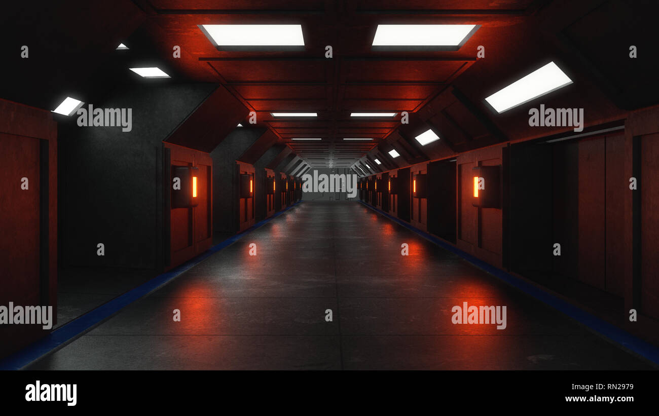 3d render. Futuristic interior corridor architecture Stock Photo - Alamy