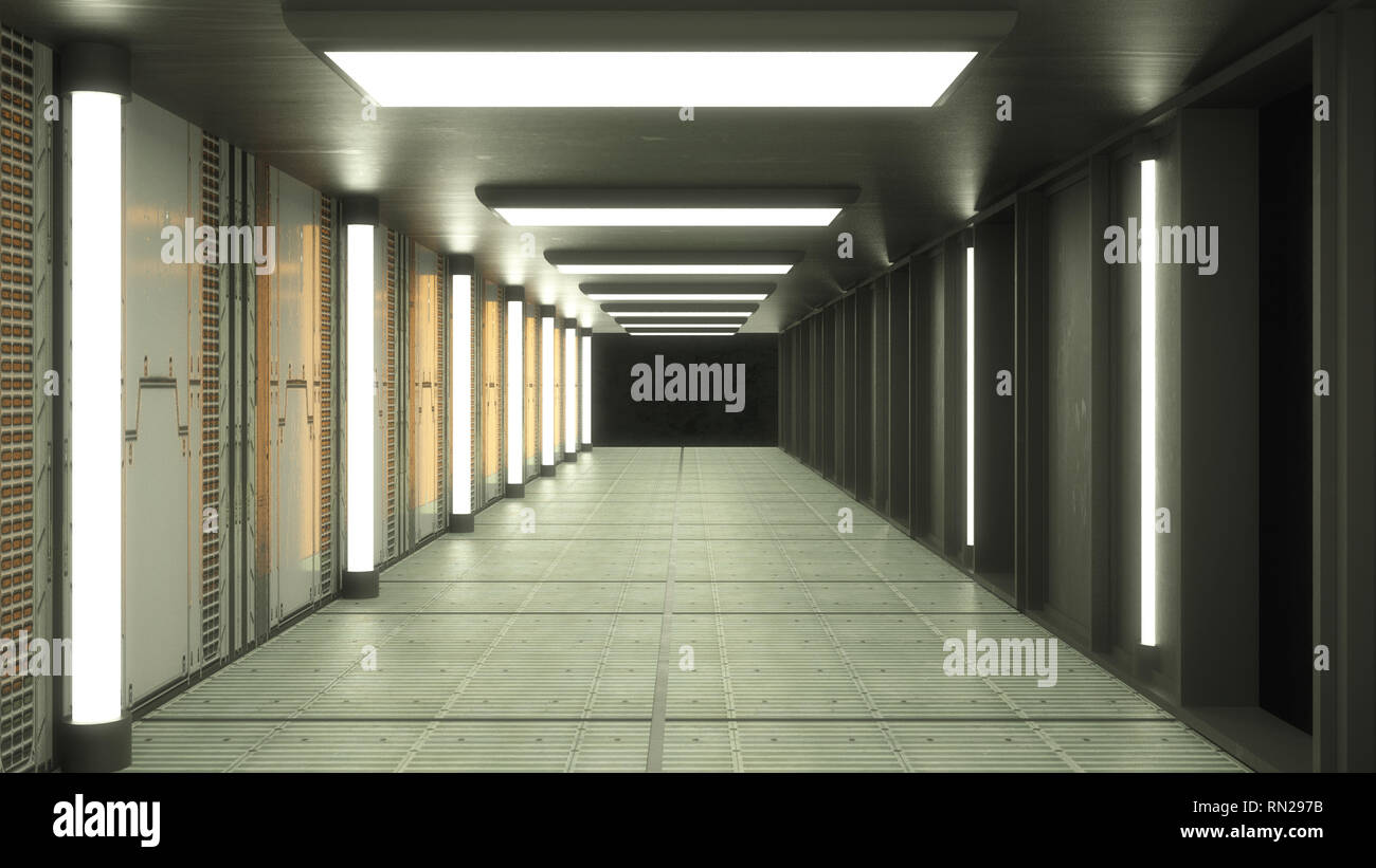 3d render. Futuristic interior corridor architecture Stock Photo - Alamy