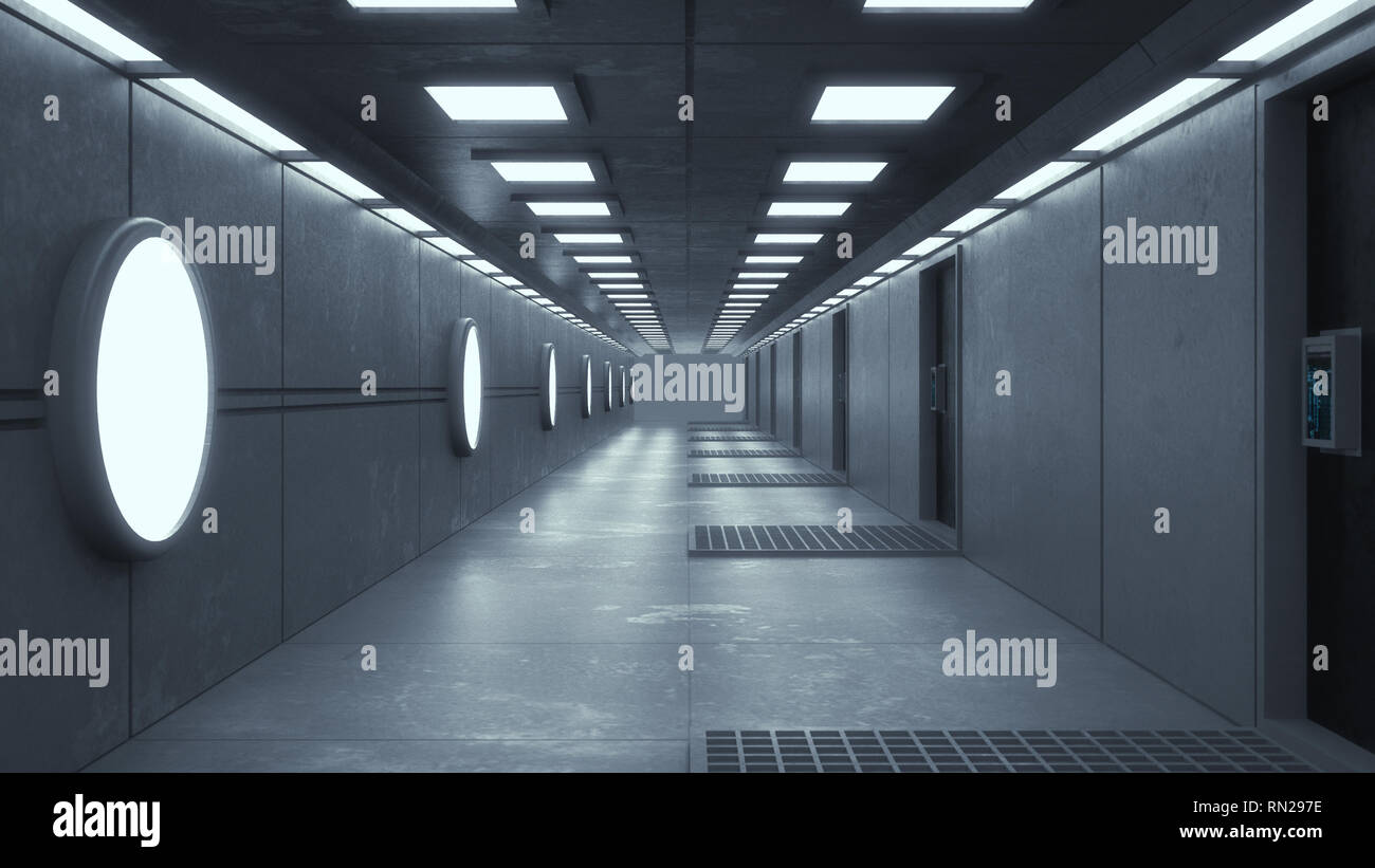 3d render. Futuristic interior corridor architecture Stock Photo - Alamy