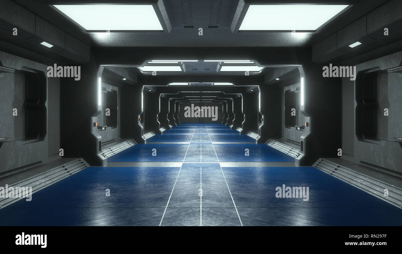 3d render. Futuristic interior corridor architecture Stock Photo - Alamy