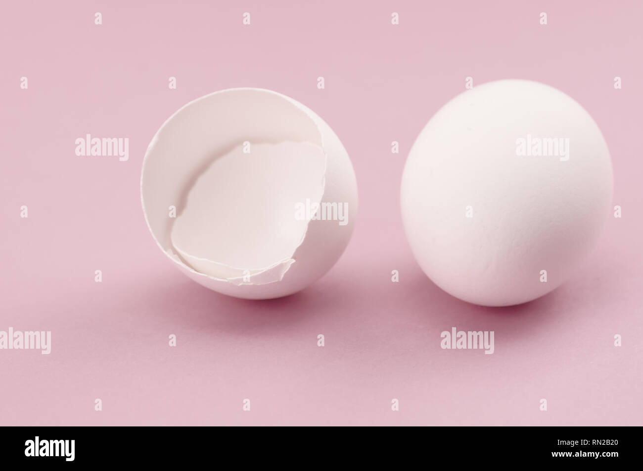 white empty broken egg shell on a pastel colored surface Stock Photo ...