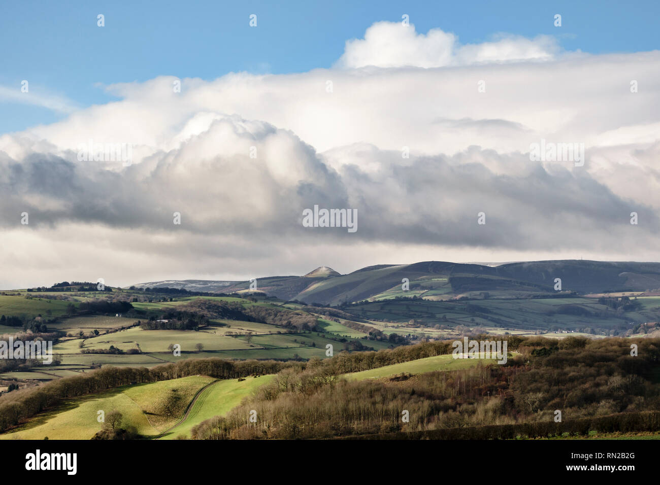 Near Presteigne, Powys, UK. Looking west over the peaceful Radnorshire ...