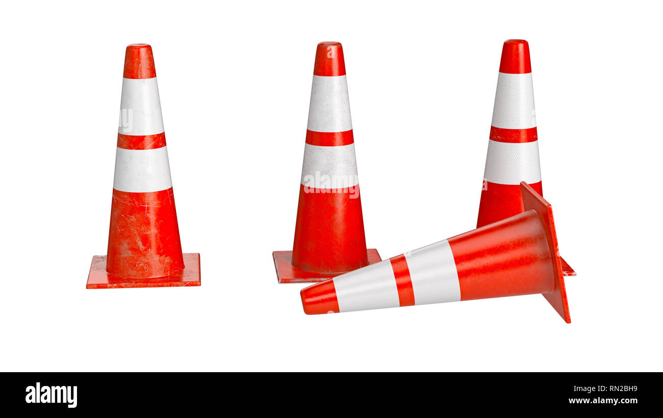 Traffic cone barrier danger warning, set. 3D rendering Stock Photo - Alamy