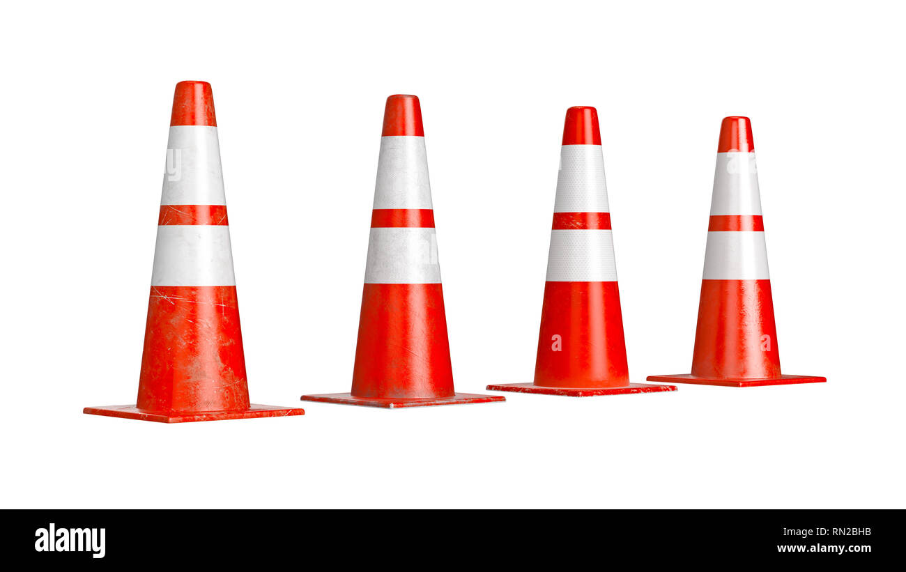 Traffic cone barrier danger warning, isolated background, set. 3D ...