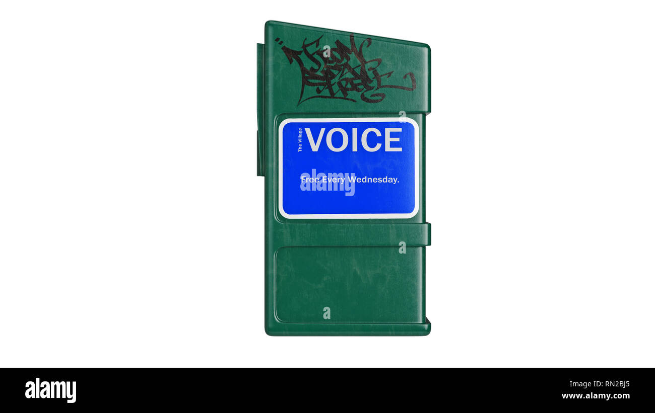 Newspaper box metal green, isolated on white background, side view. 3D ...