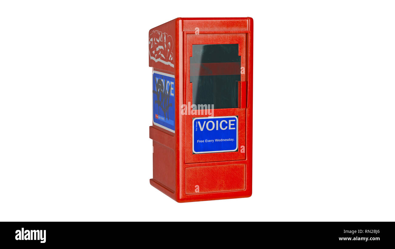 Newspaper box metal red, isolated on white background. 3D rendering ...