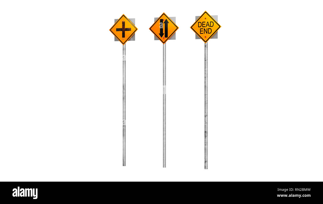 Sign traffic road symbol yellow, isolated background. 3D rendering ...
