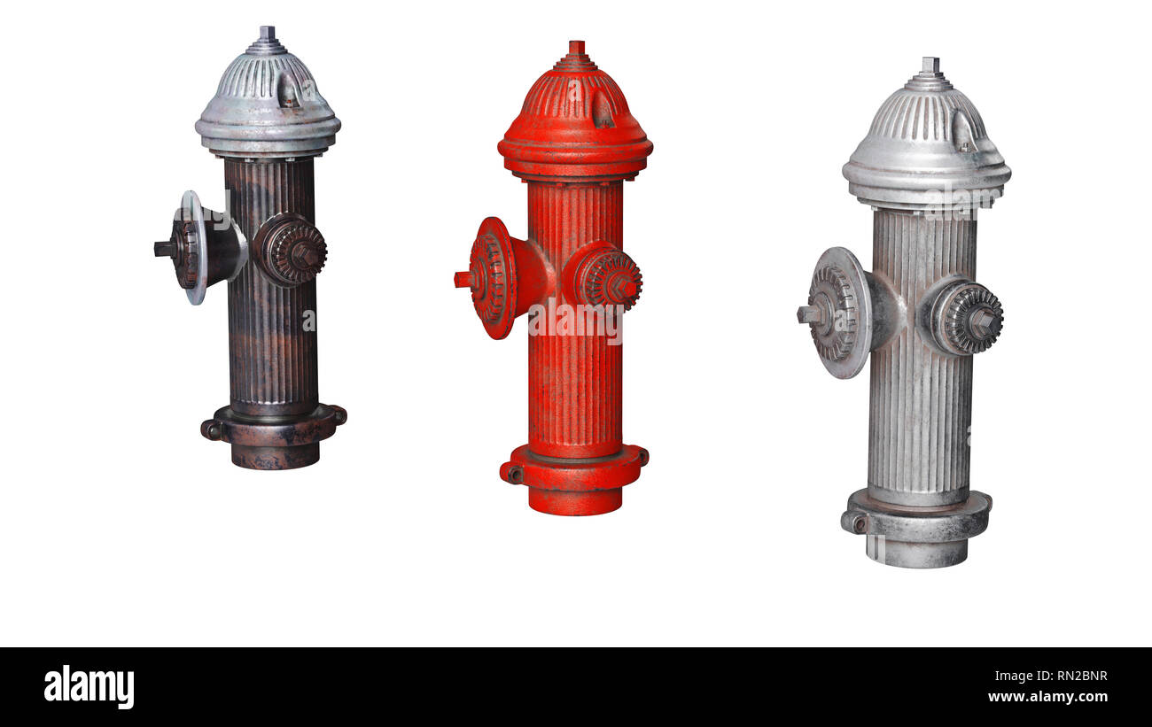 Fire alarm hydrant, isolated white background set. 3D rendering Stock ...