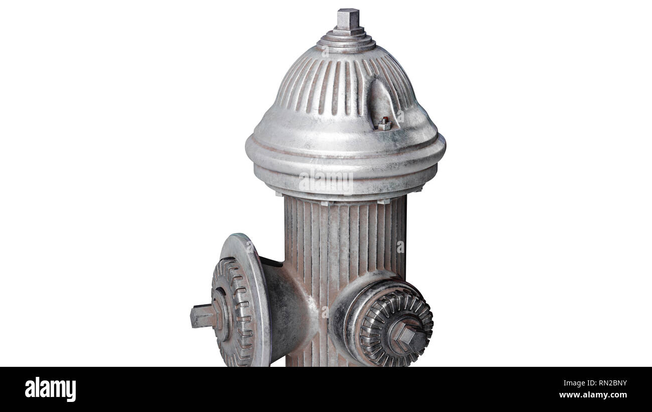 Fire alarm hydrant gray, isolated white background, close view. 3D ...