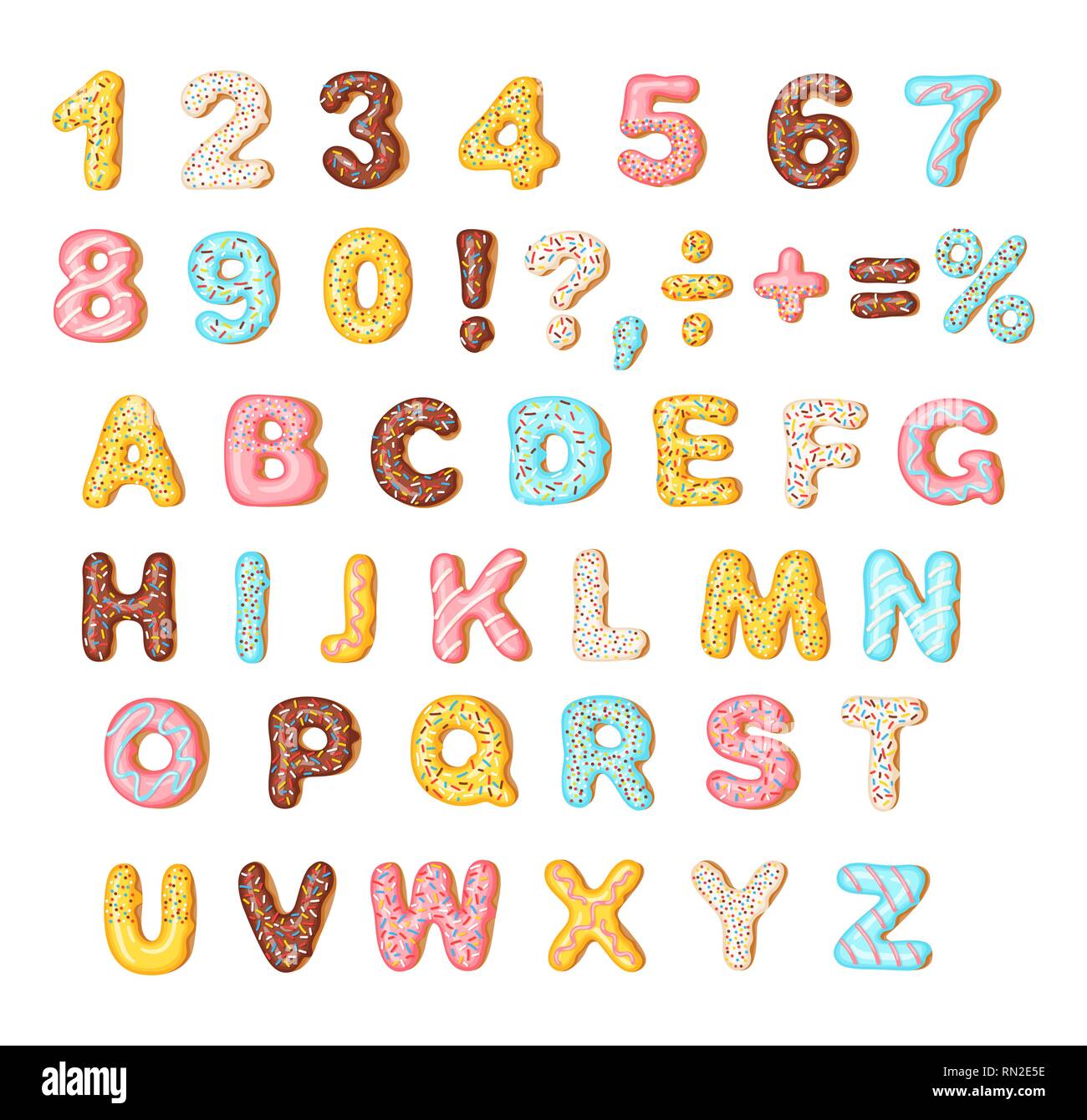 Cookies with colorful glaze set, alphabet and numbers Stock Vector ...