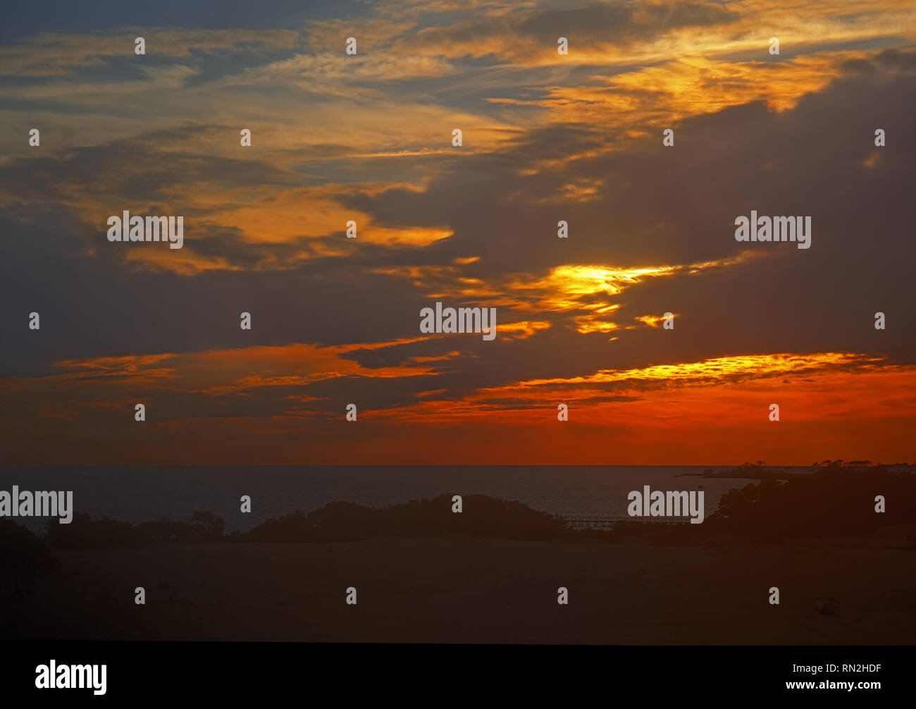 Sunset over Albemarle Sound as viewed from Jockeys Ridge State Park in ...