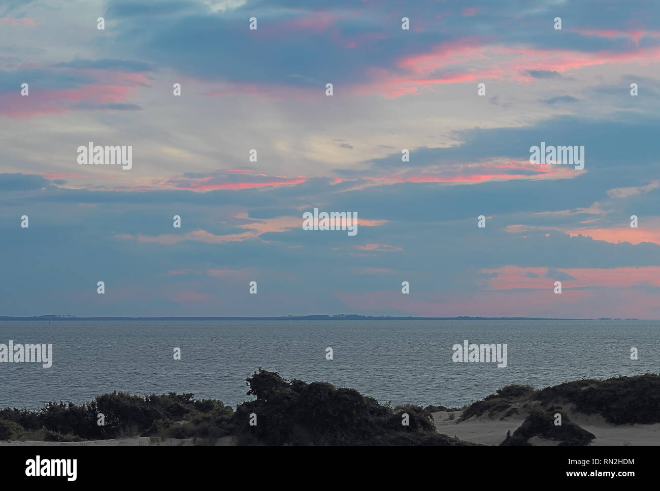 Sunset over Albemarle Sound as viewed from Jockeys Ridge State Park in ...