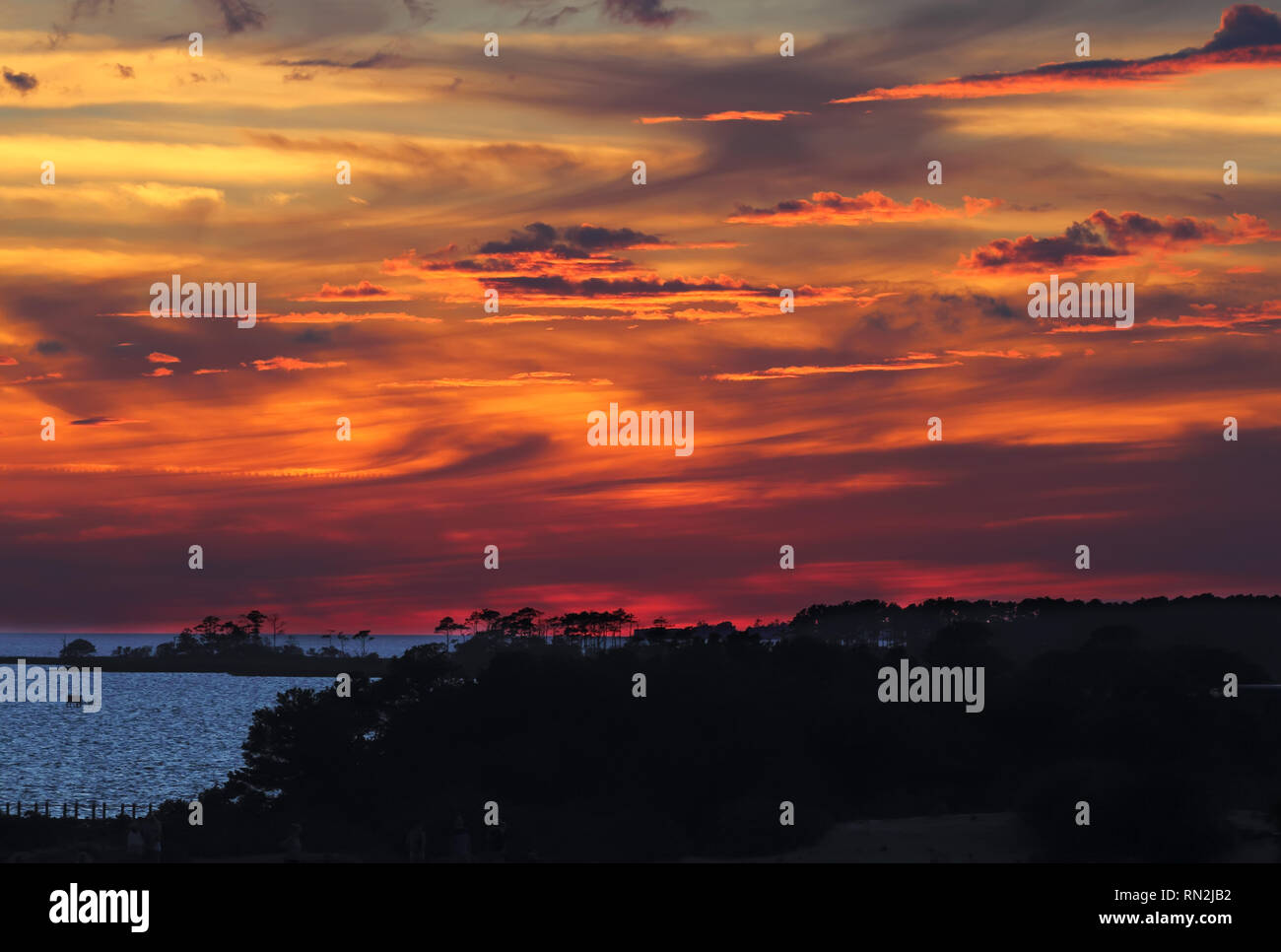 Dramatic, coloful sunset over Albemarle Sound as viewed from Jockeys ...