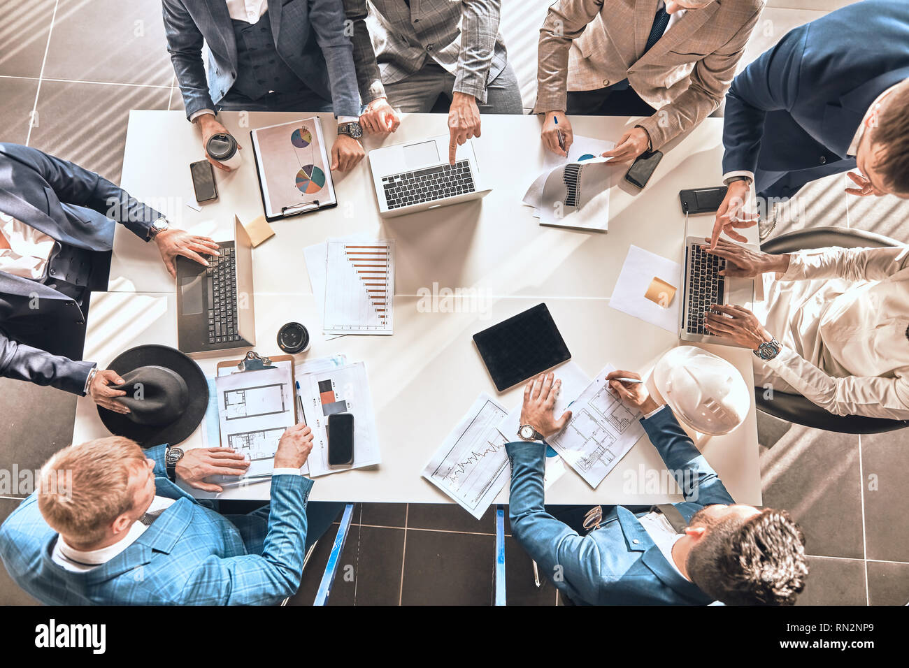 active employees are solving financial problems. top view photo ...