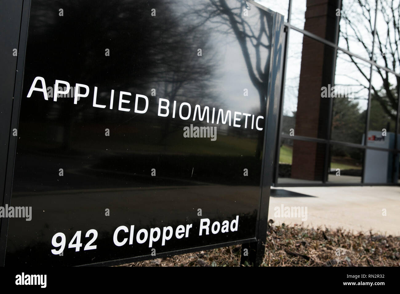 A logo sign outside of the headquarters of Applied Biomimetic in ...