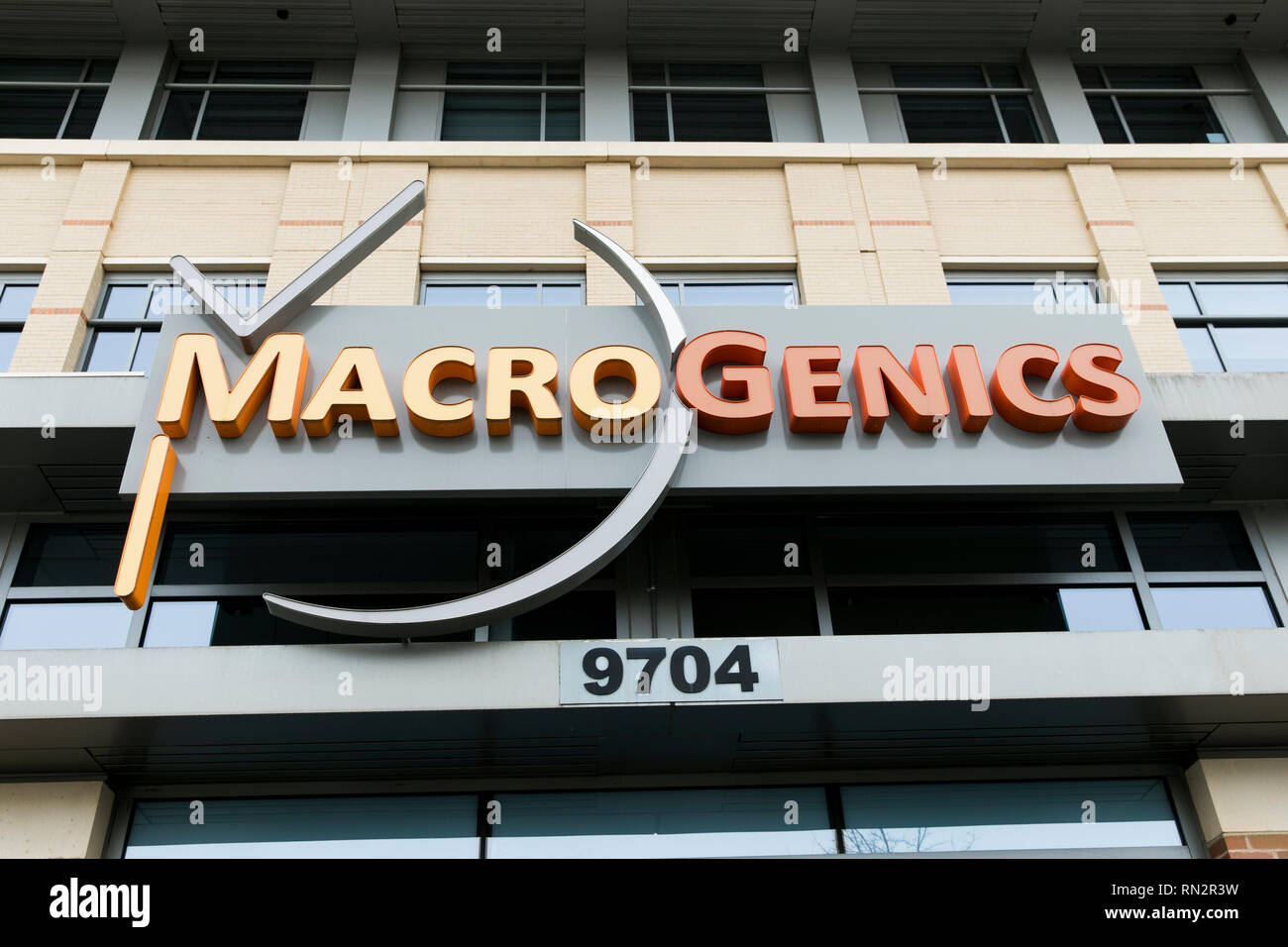 A logo sign outside of the headquarters of MacroGenics in Rockville ...