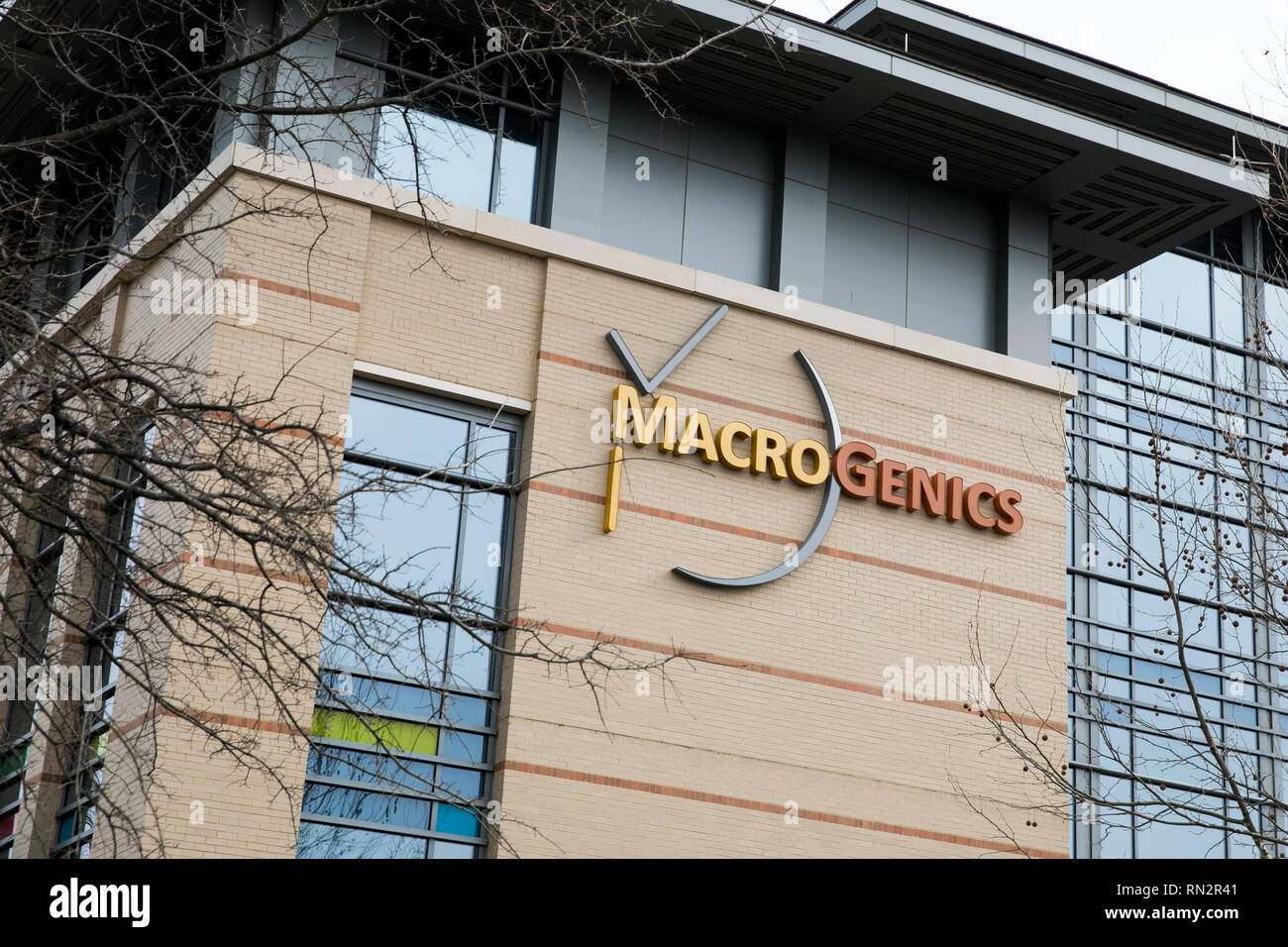 A logo sign outside of the headquarters of MacroGenics in Rockville ...