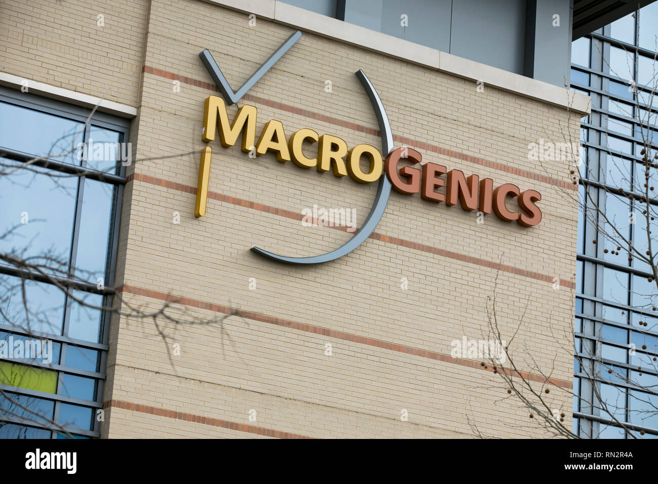 A logo sign outside of the headquarters of MacroGenics in Rockville ...