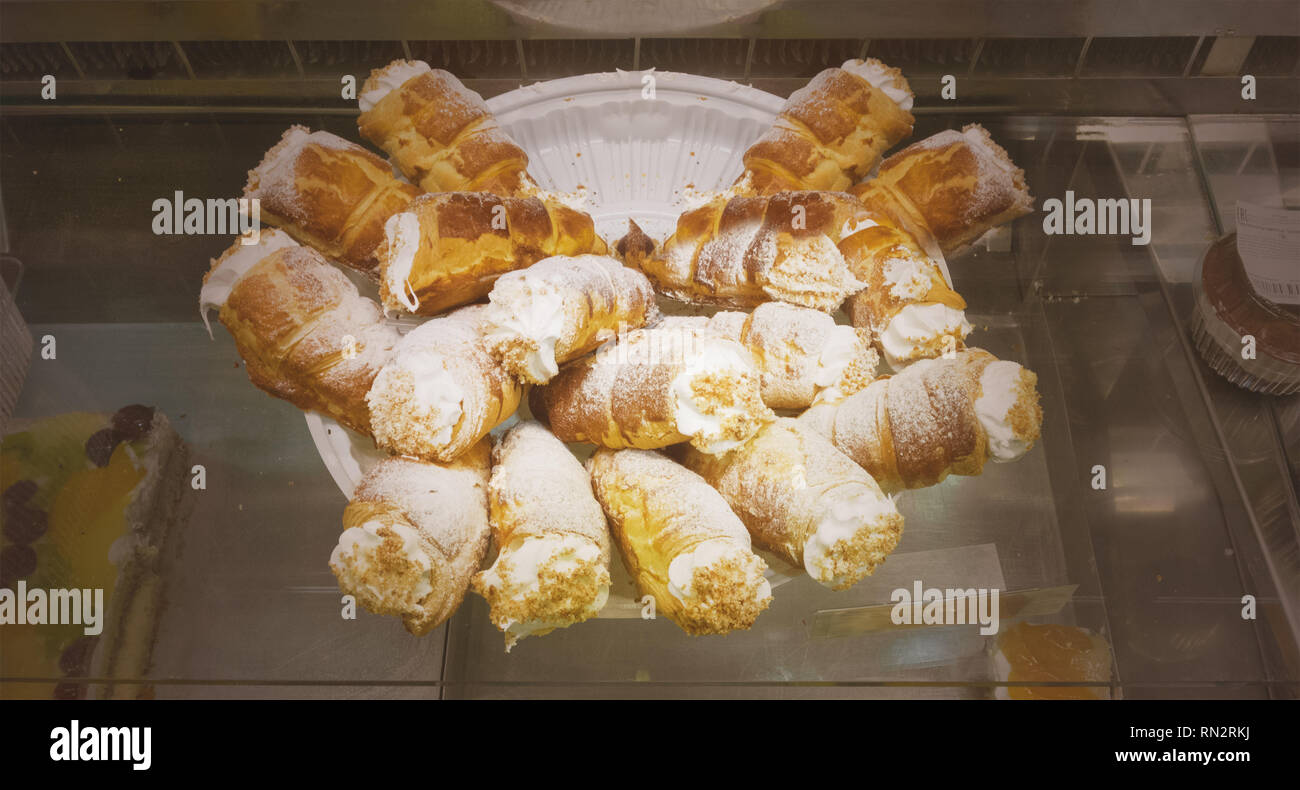 the cream-filled tube cakes Stock Photo - Alamy