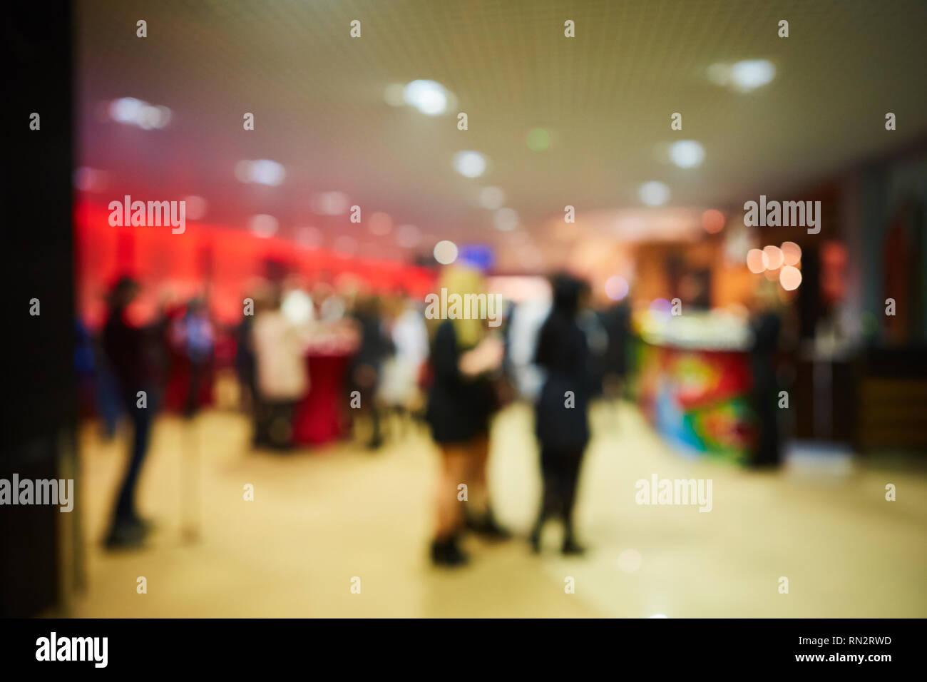 Abstract blurred people in press conference event, business concept ...