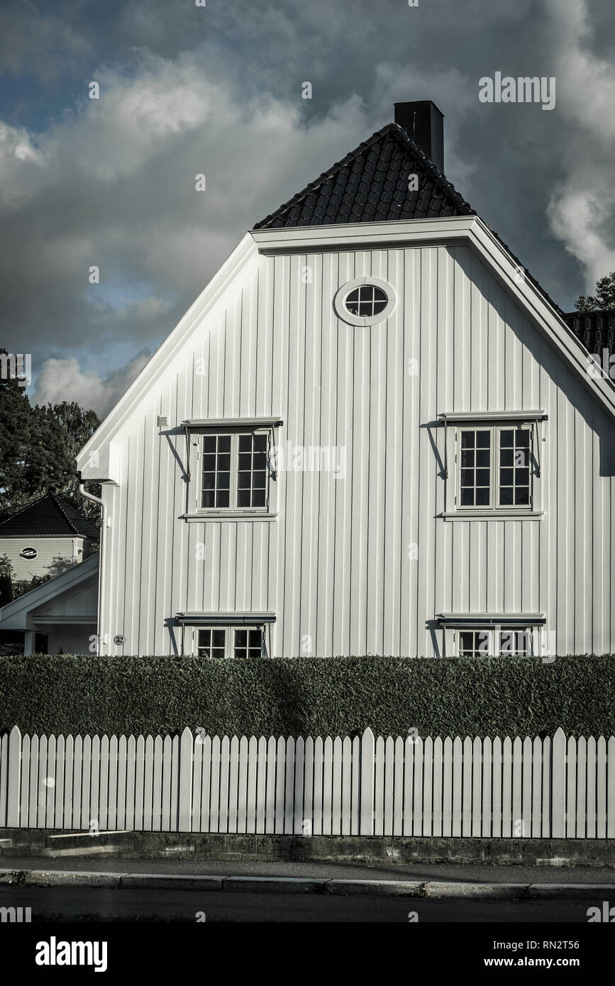 Beautiful residential house with white picket fence in the wealthy ...